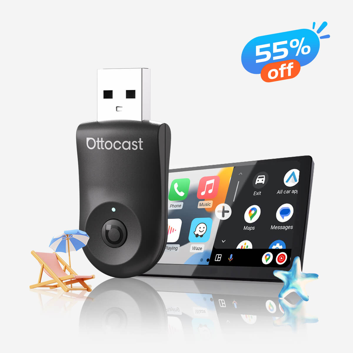 Ottocast®2025 Mini adaptador inalámbrico CarPlay/Android Auto